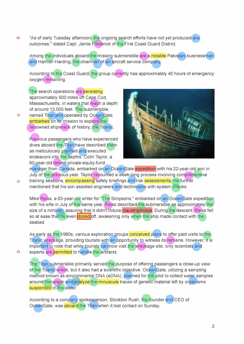 Word Bank 35 – The Missing Titanic Submersible – WMEA